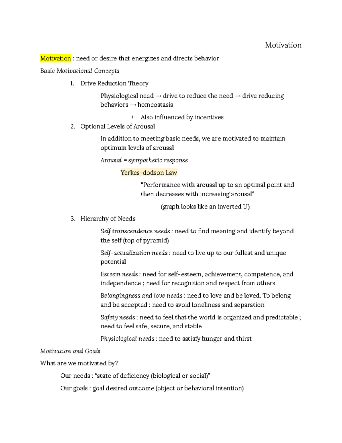 Motivation - Lecture Notes - Motivation Motivation : need or desire ...