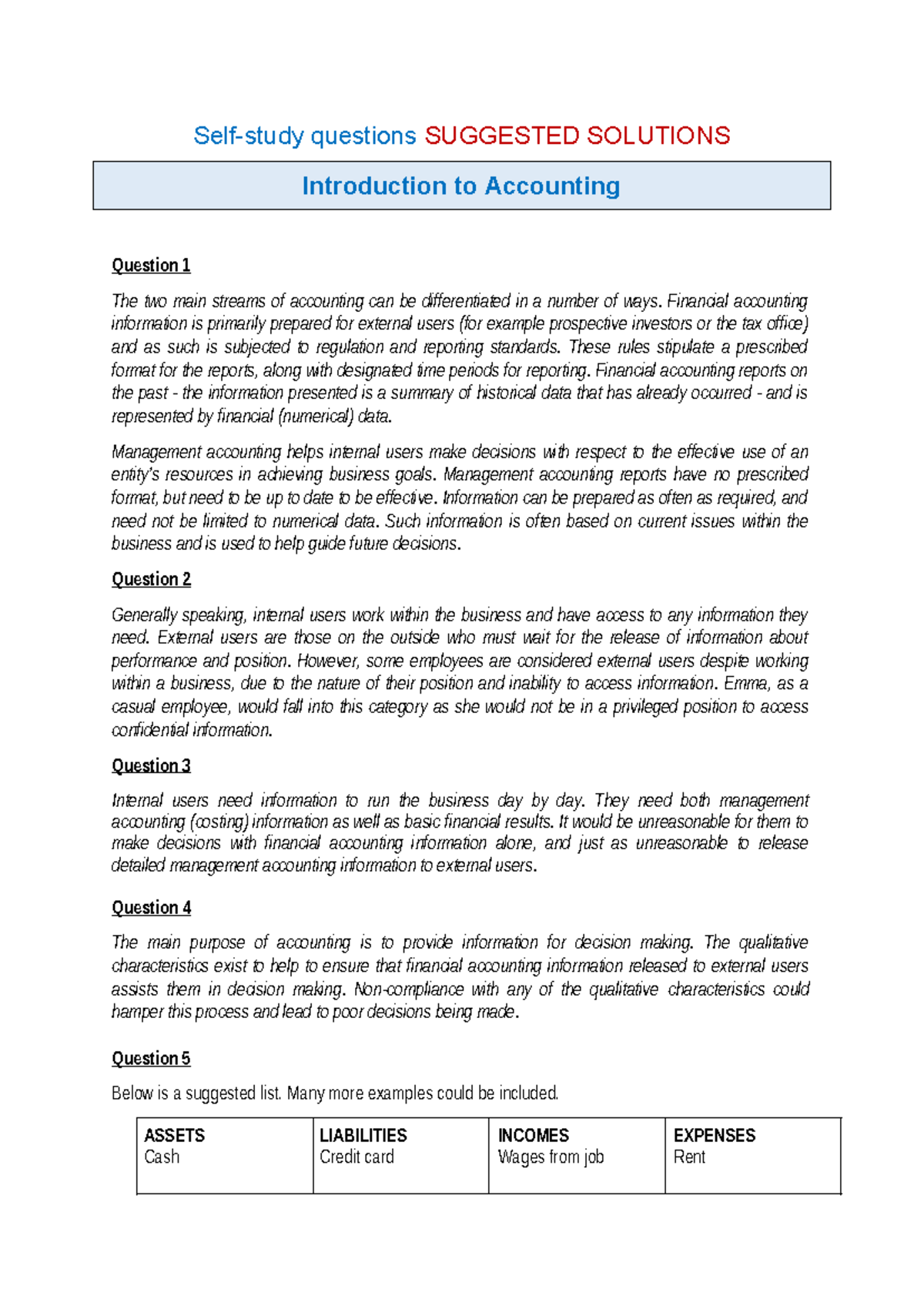 Topic 1 Self-study questions Solutions - Self-study questions SUGGESTED ...
