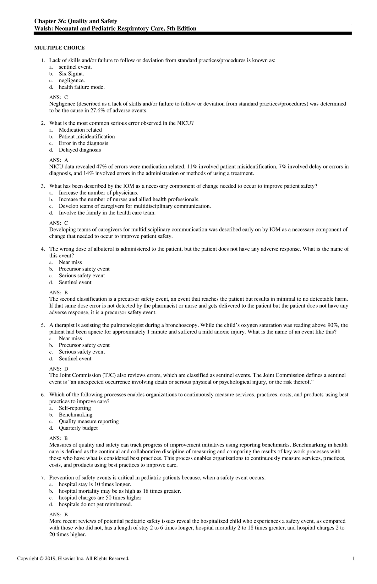 Exam View - Chapter 36 - Copyright © 2019, Elsevier Inc. All Rights ...