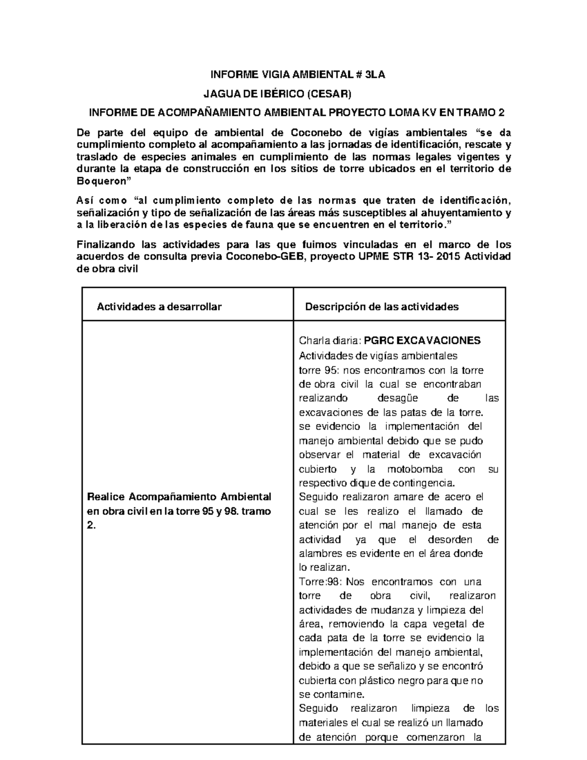 Informe #3 maria angelica badel - INFORME VIGIA AMBIENTAL # 3 LA JAGUA ...