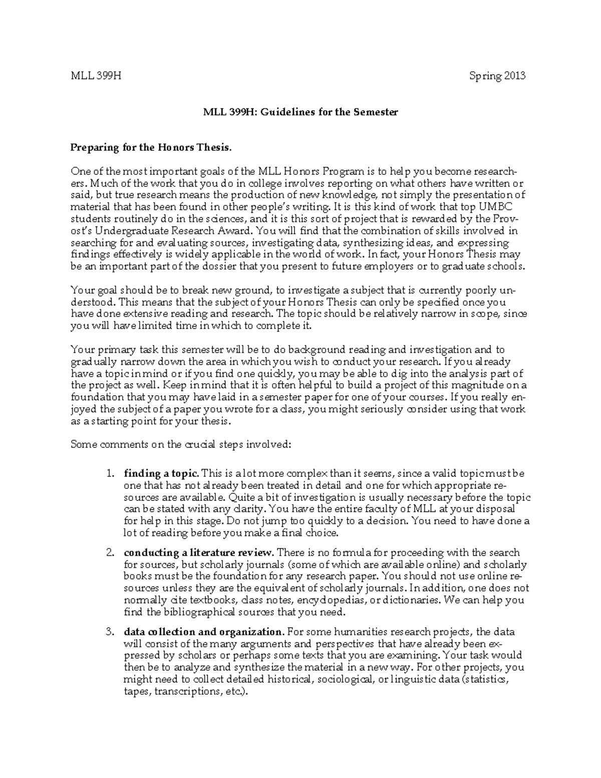 MLL 399H Guidelines - Syllabus - MLL 399H Spring 2013 MLL 399H ...