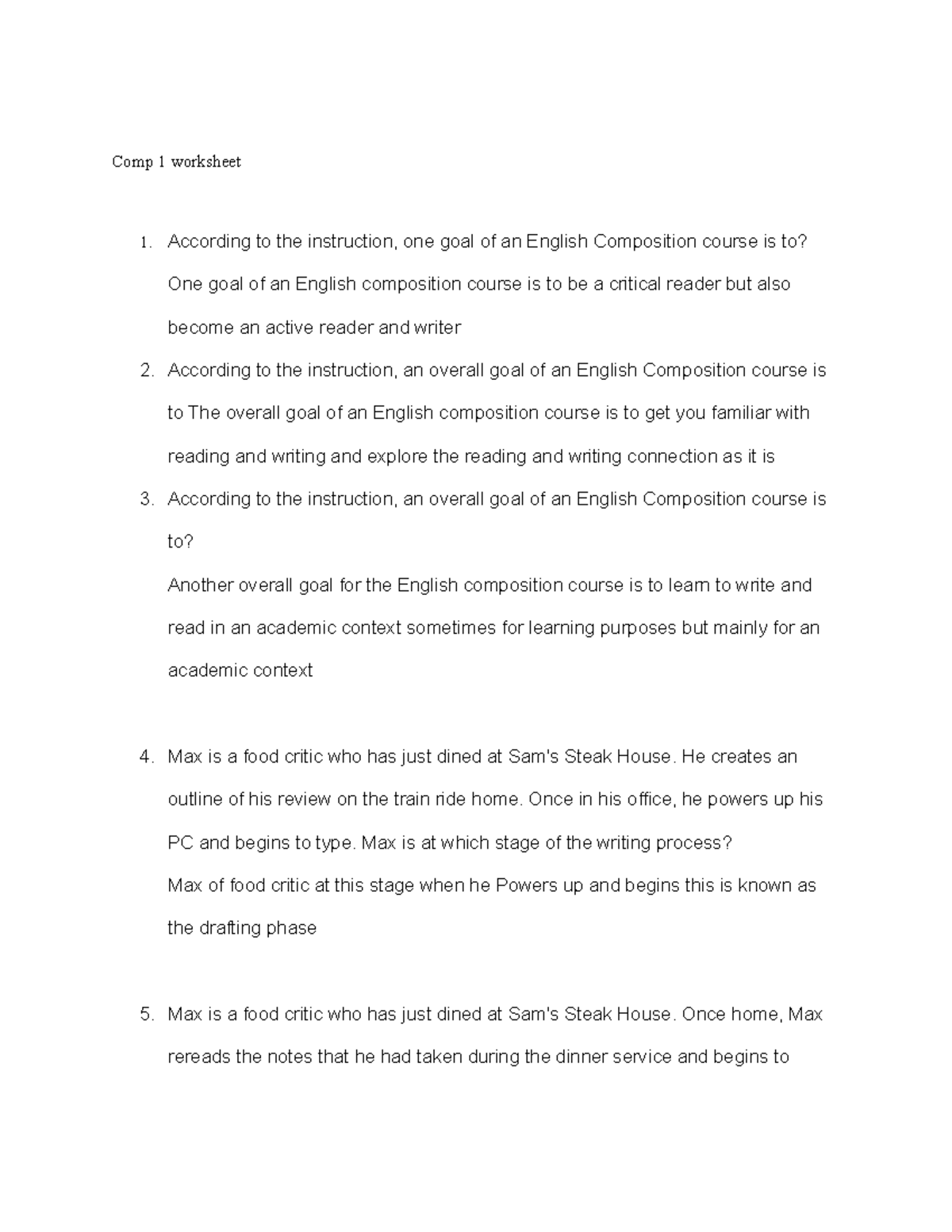 Untitled document - USAGE AND PUNCTUATION - Comp 1 worksheet According ...