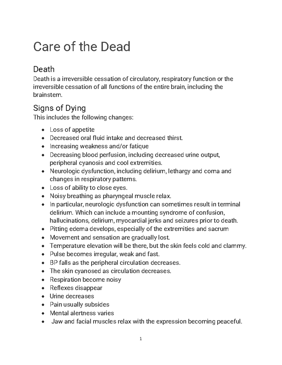 Care of the Dead - fundamental of nursing. - Care of the Dead Death ...