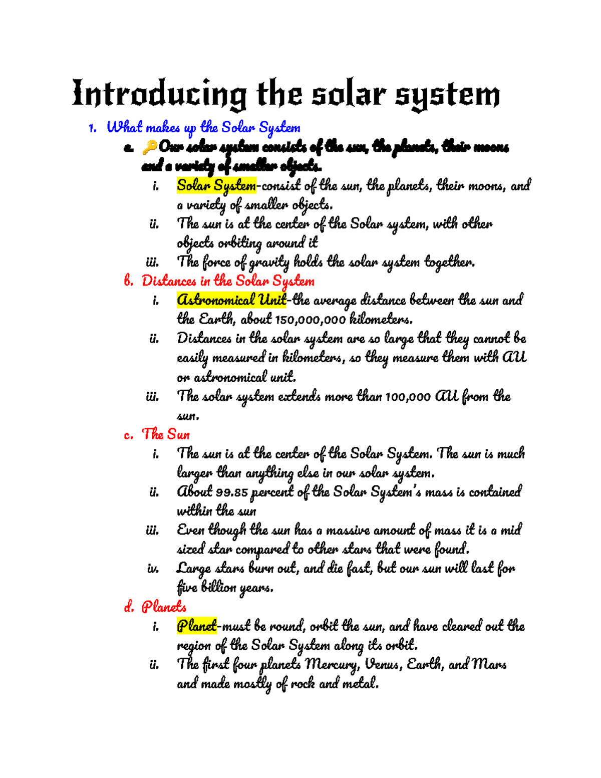 15.2 Notes - The Solar System consists of the sun, the planets, their ...