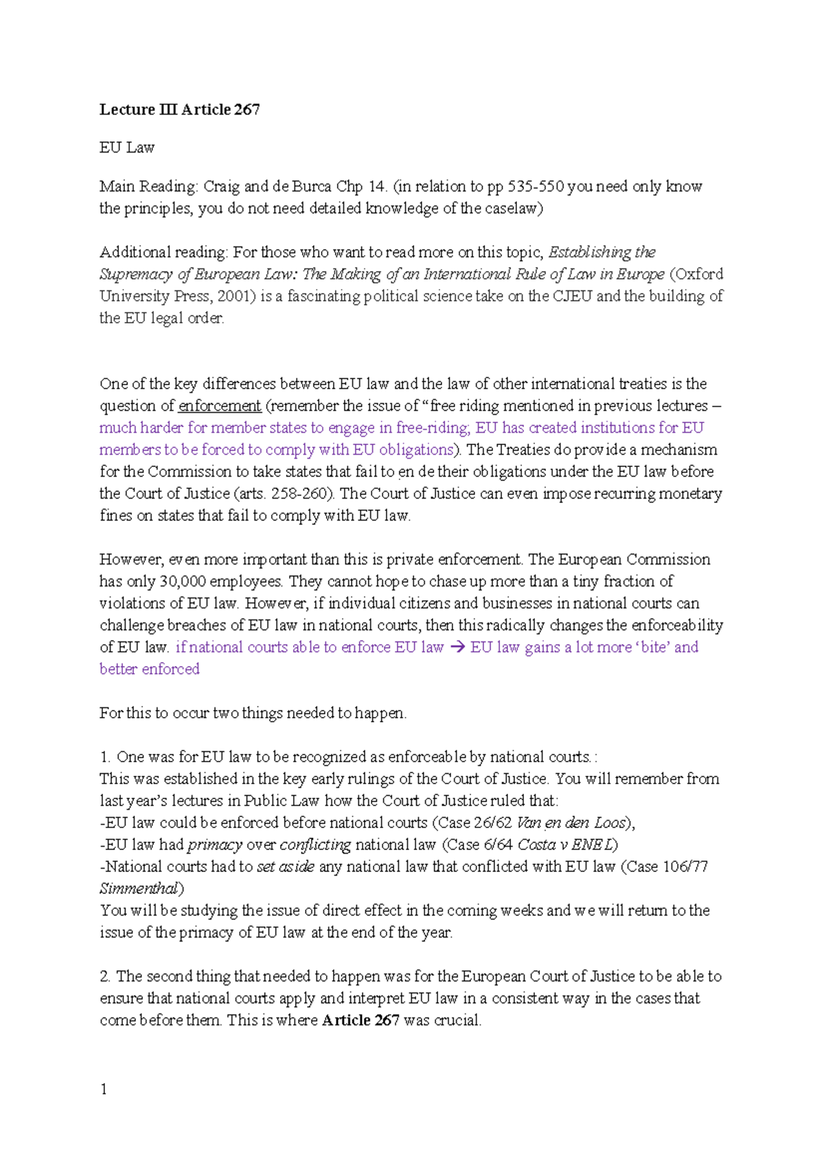 Lecture III 2021-22 - eu law notes - Lecture III Article 267 EU Law ...