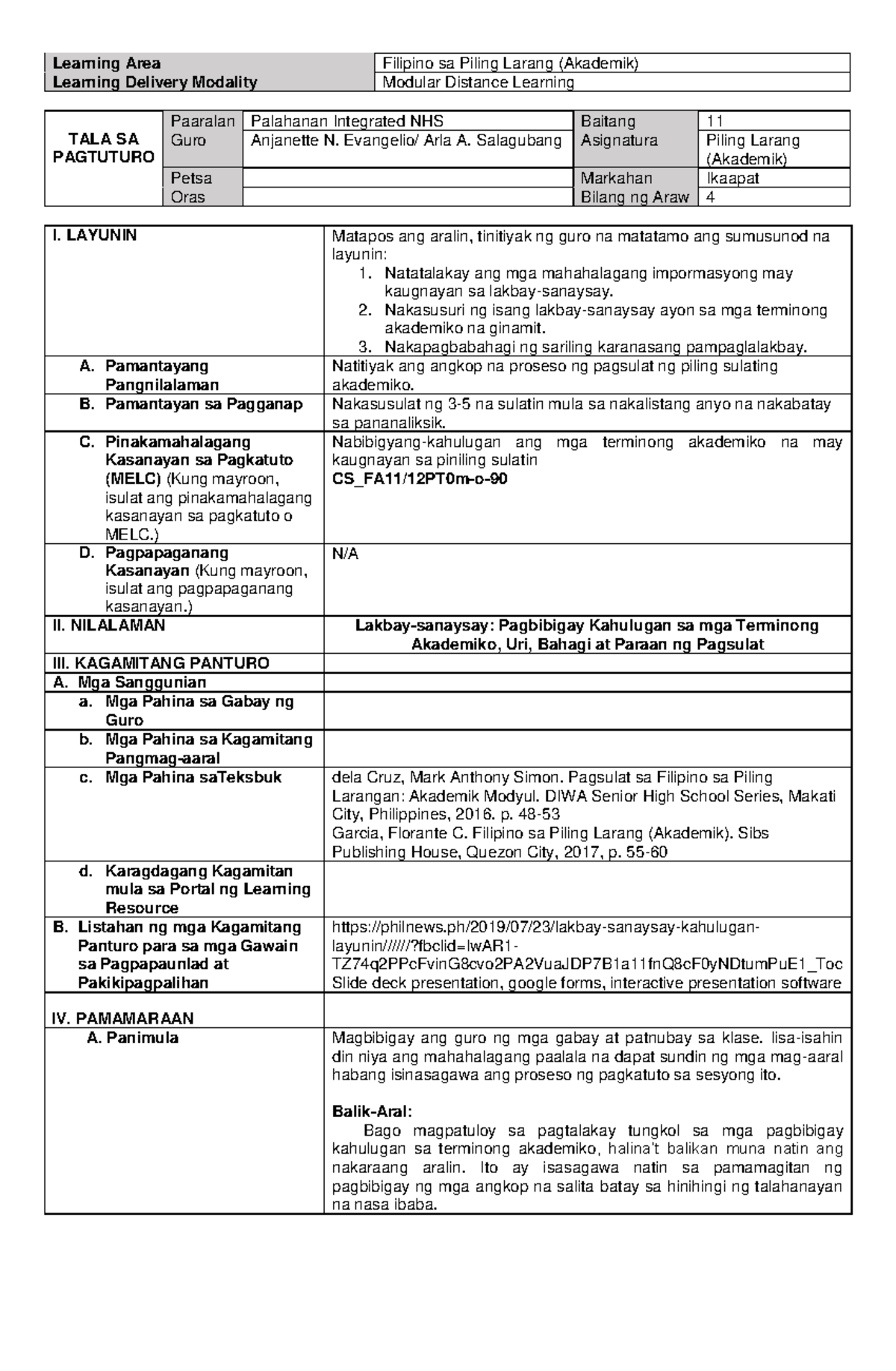 Edited-Linggo-12-CS FA1112PT0m-o-90 - Learning Area Filipino sa Piling ...