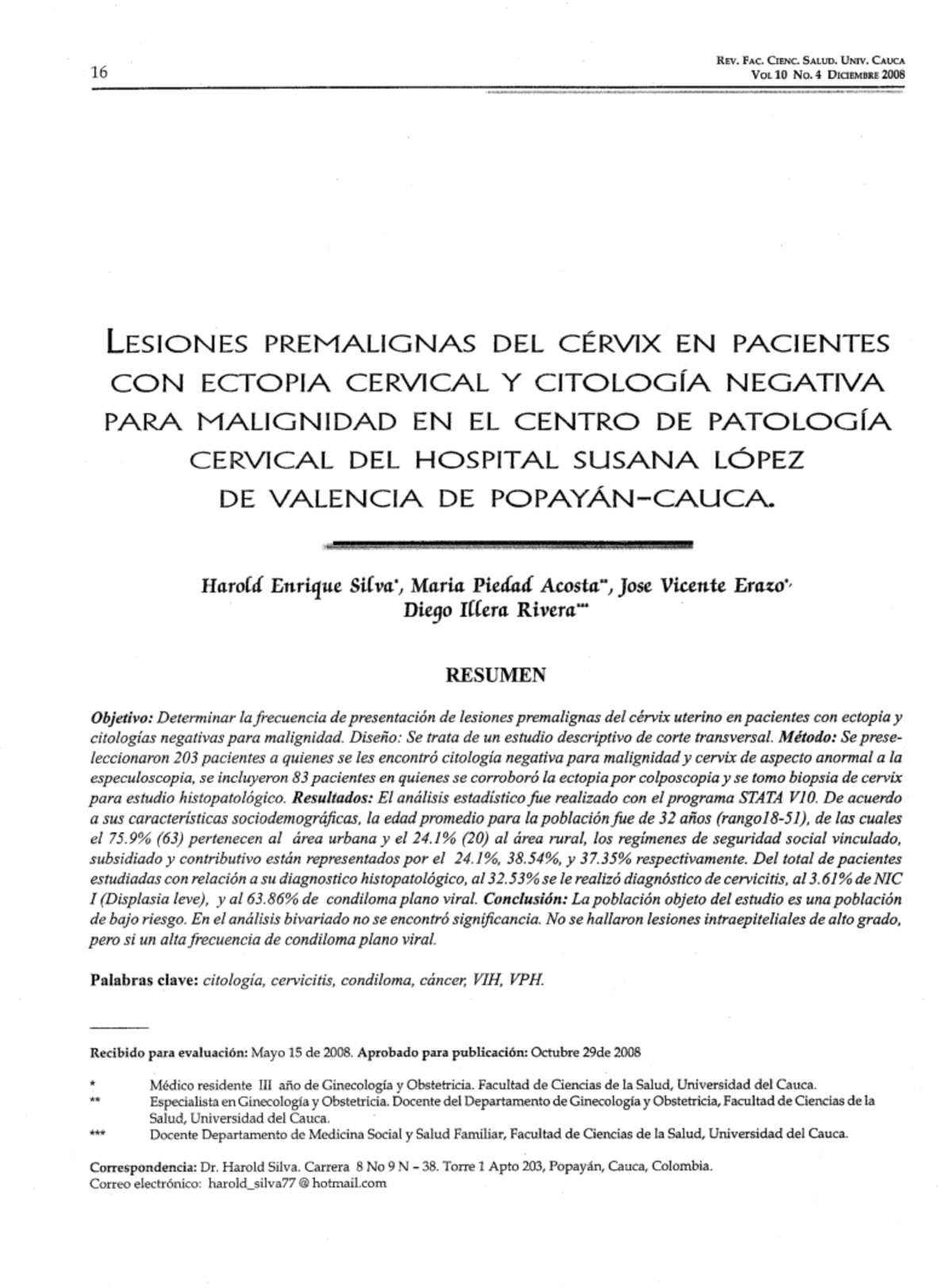 Lesiones Premalignas Del Cervix - REV. FAC. CIENC. SALUD. UNIV. CAUCA ...