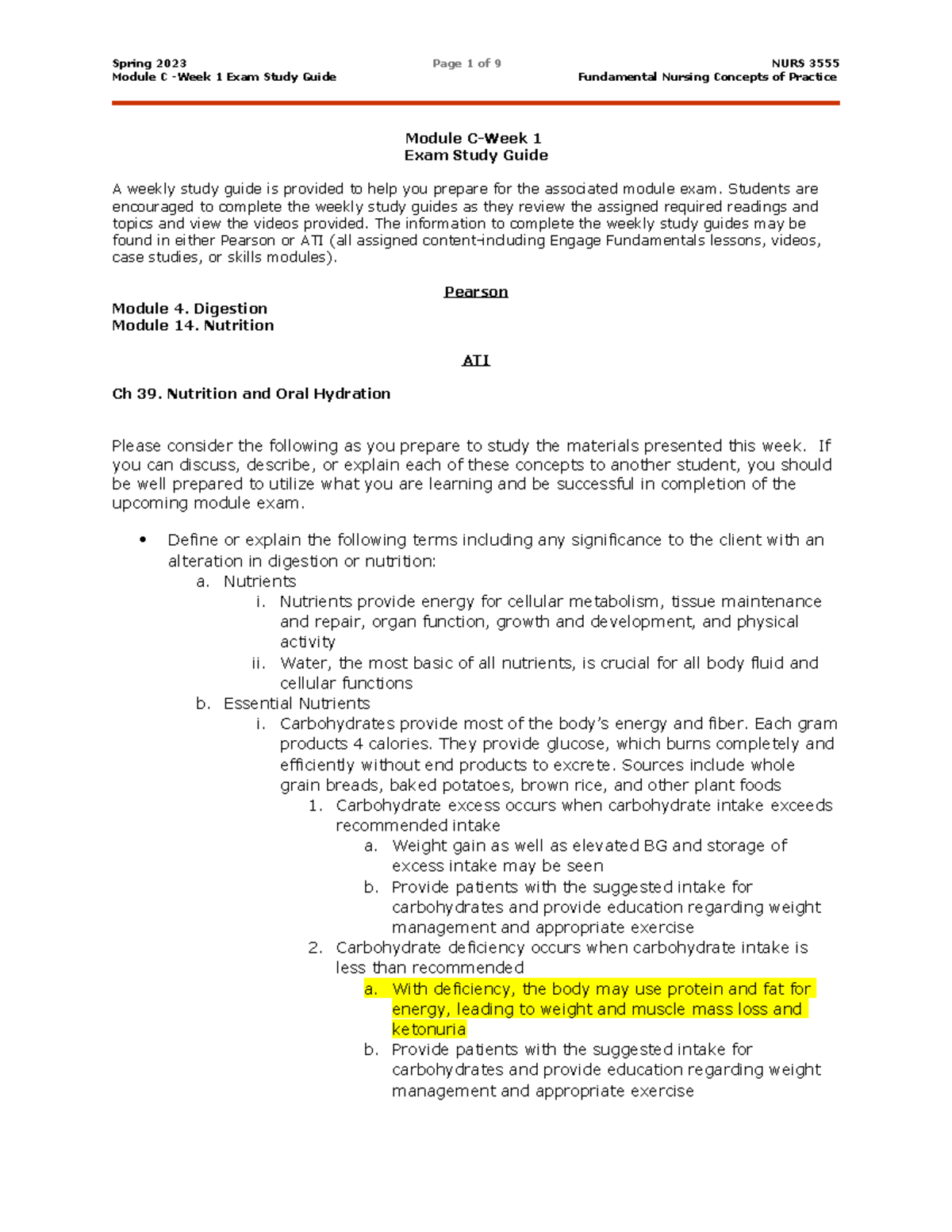 Module C- Week 1 Exam Study Guide - Module C -Week 1 Exam Study Guide ...