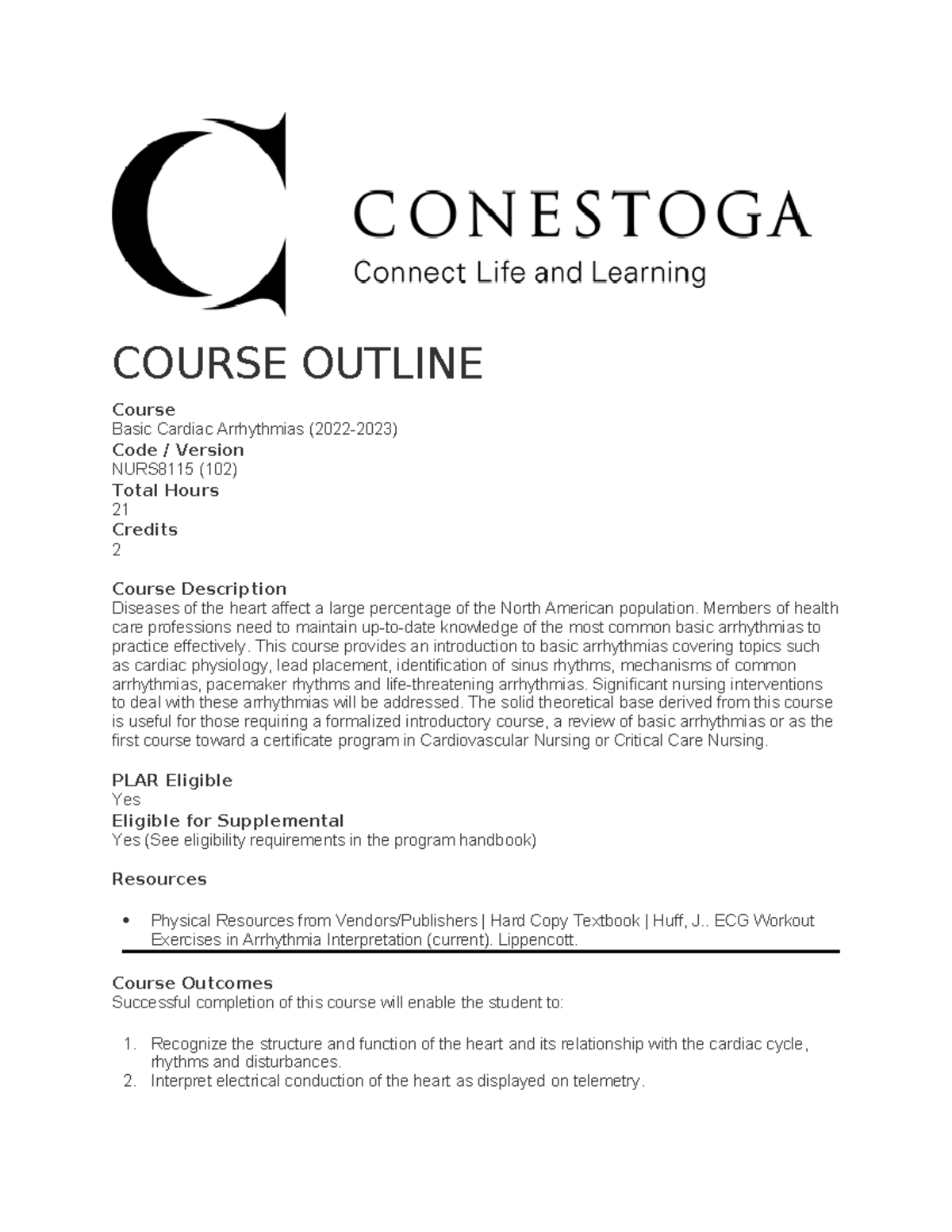 Course Outline - COURSE OUTLINE Course Basic Cardiac Arrhythmias (2022 ...