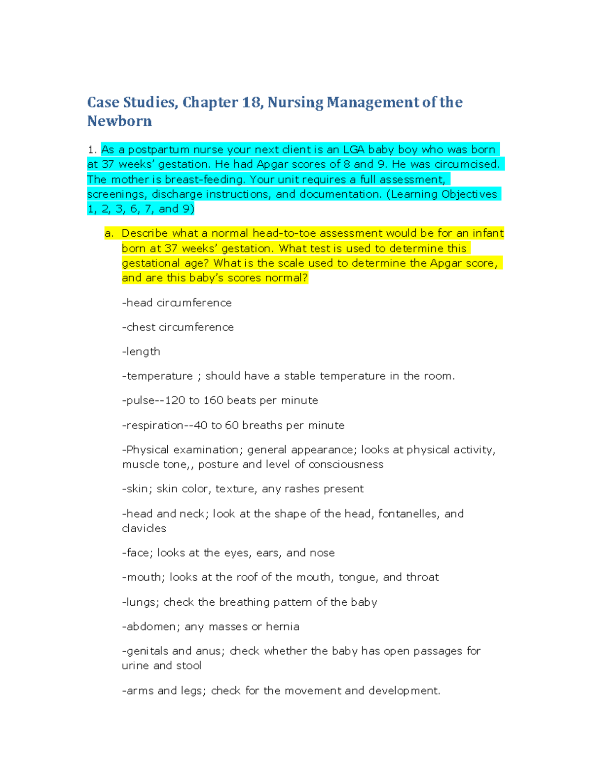 Case Study Chapter 18 - Case Studies, Chapter 18, Nursing Management of ...