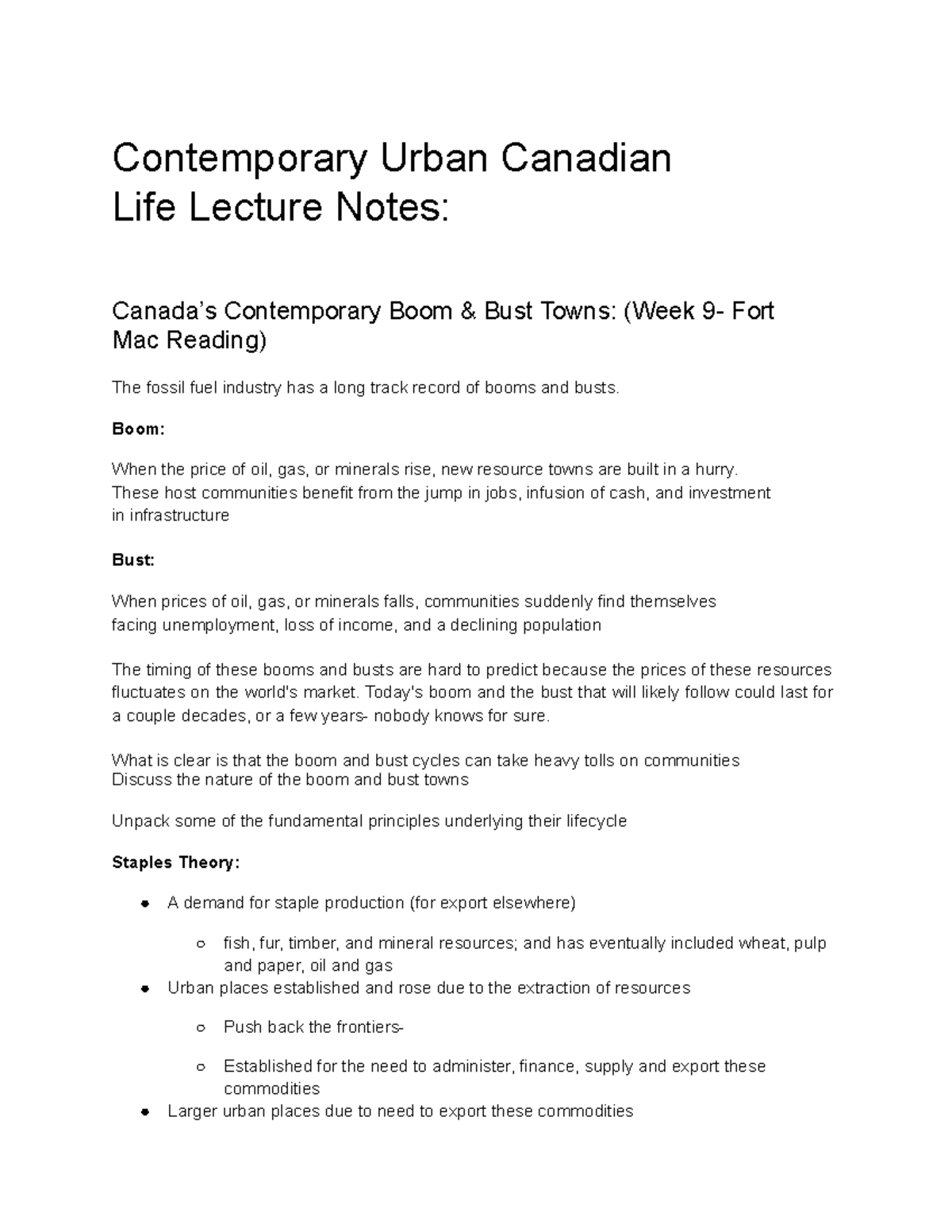GEOG Contemporary Urban Canadian Life Lecture Notes - Contemporary ...