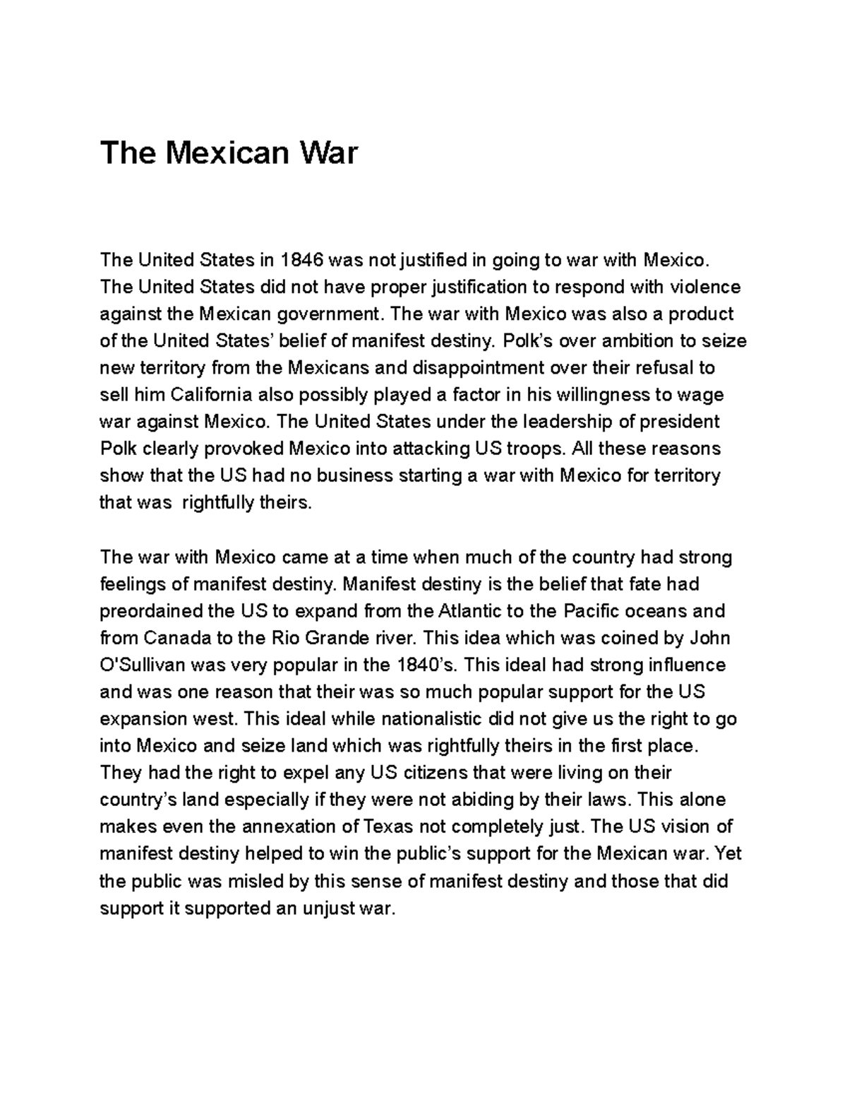 The Mexican War - Grade: A+ - The Mexican War The United States in 1846 ...
