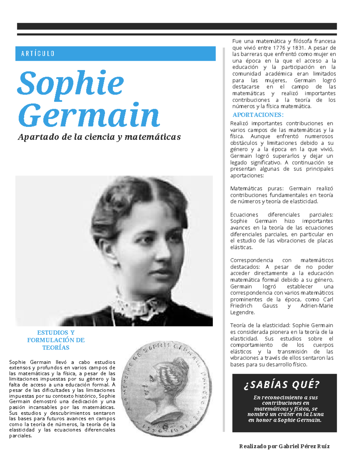 Artículo periodístico de Sophie Germain - Sophie Germain ESTUDIOS Y ...