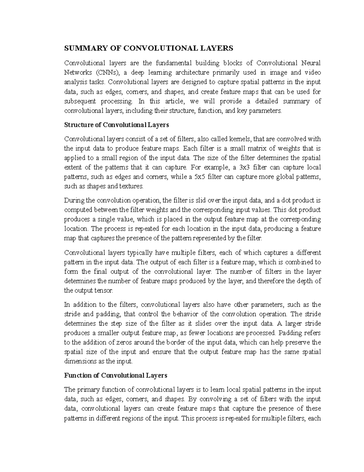 Summary of Convolutional Layers - SUMMARY OF CONVOLUTIONAL LAYERS ...