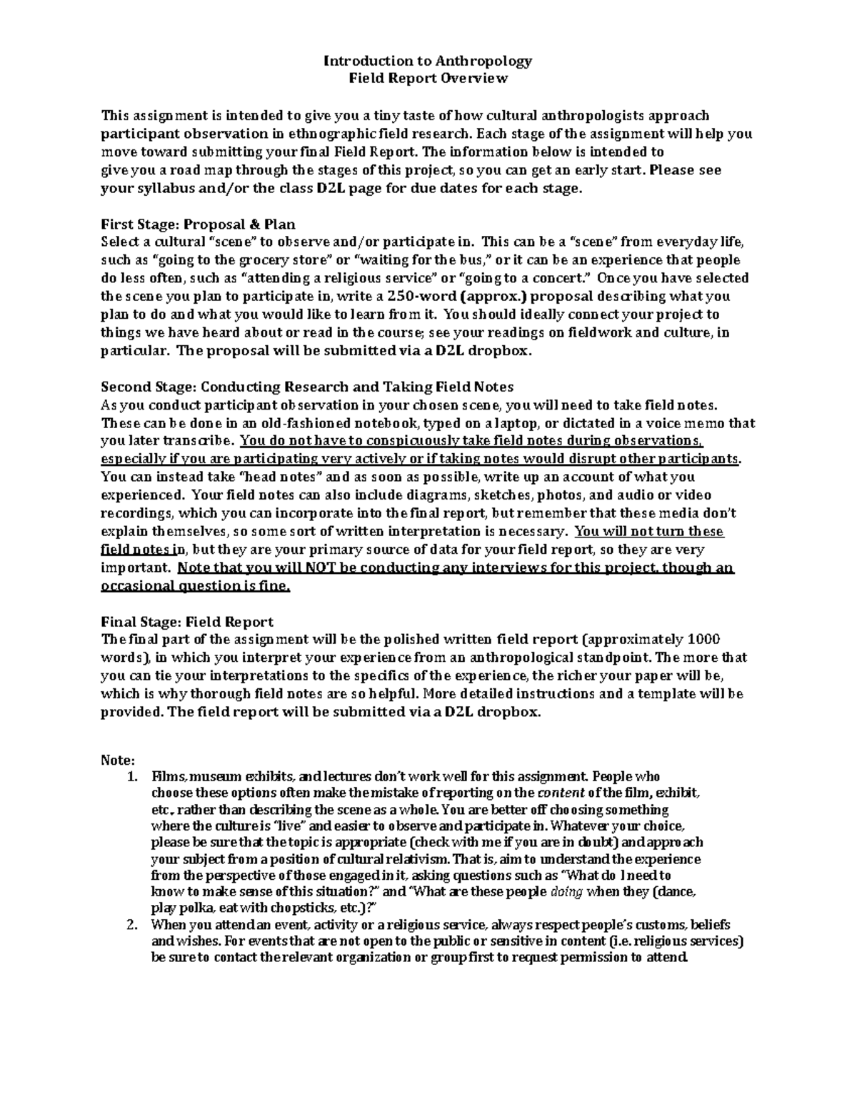 Field Report Overview - noe - Introduction to Anthropology Field Report ...