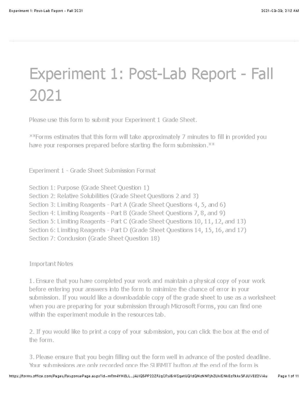 Experiment 1 Post-Lab Report - Fall 2021 - forms.office/Pages ...