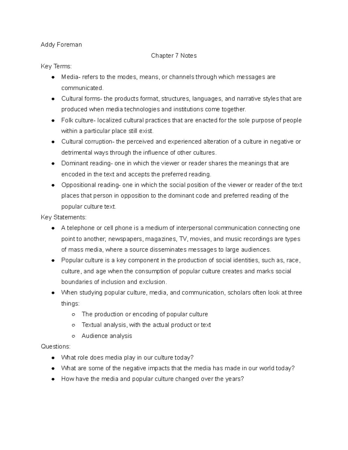 Chapter 7 Notes- CMST - Addy Foreman Chapter 7 Notes Key Terms: Media ...