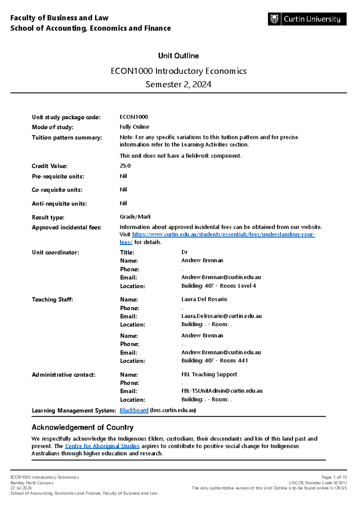 ECON1000 Introductory Economics Semester 2 2024 Bentley Perth Campus FO ...