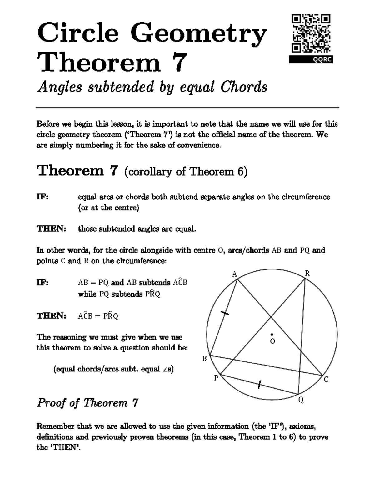 Circle Geometry Theorem 7 Mat02a2 O Ab Pq C R Ab Pq Ab Ac ෠ B Pq