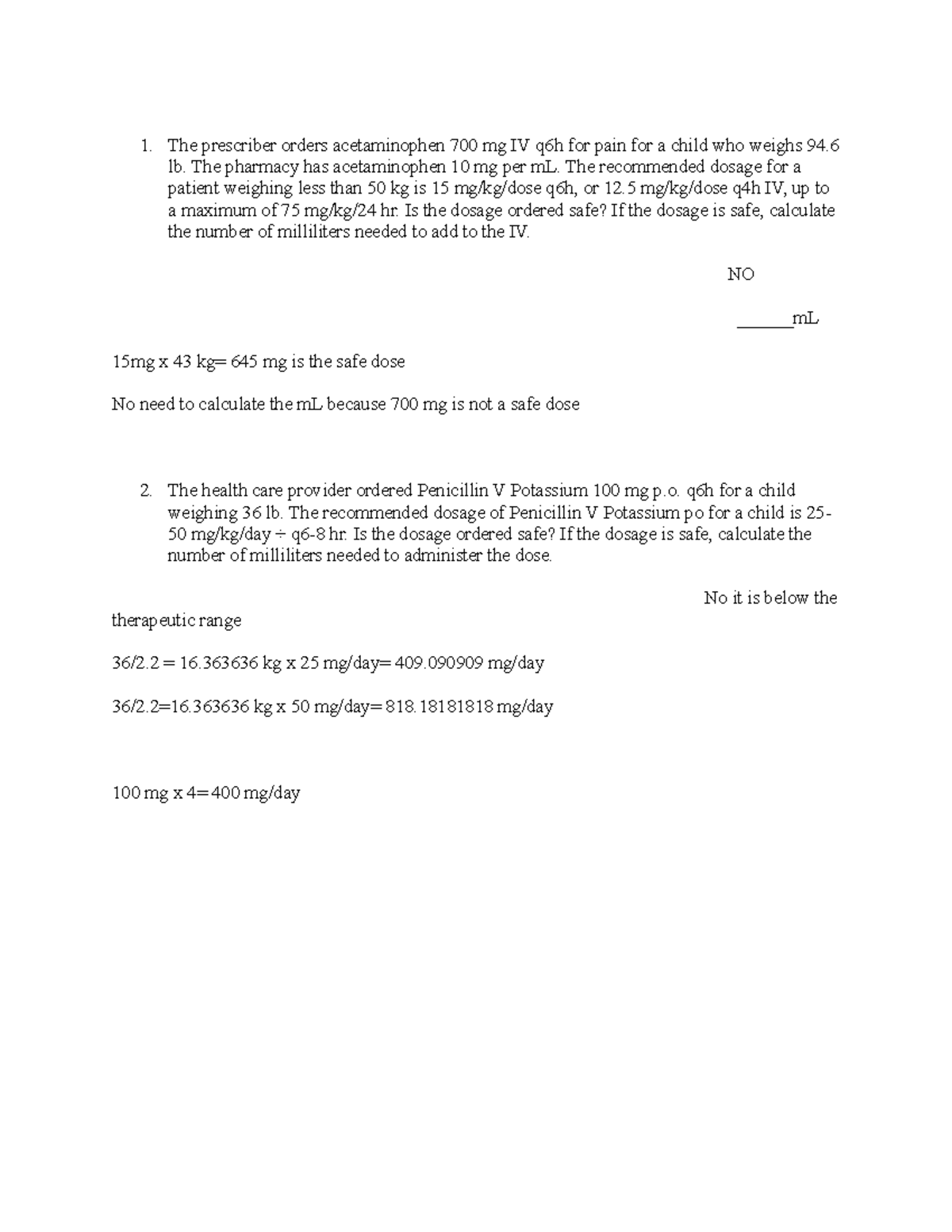 Math 14 - Med surg II critical care dosage calculations practice ...