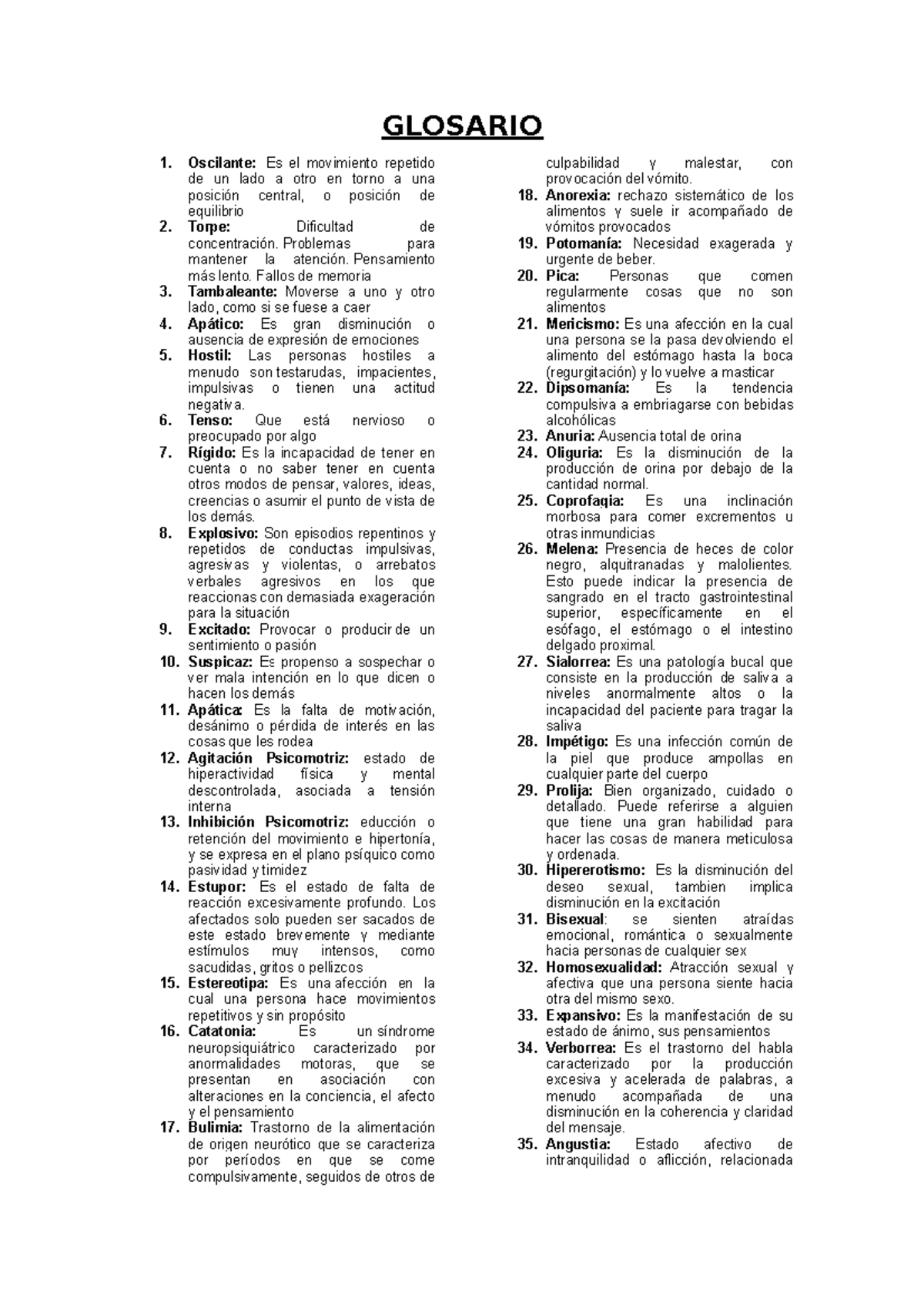 Glosario - practica - Para que sepan el significado de las palabras - GLOSARIO Oscilante: Es el ...