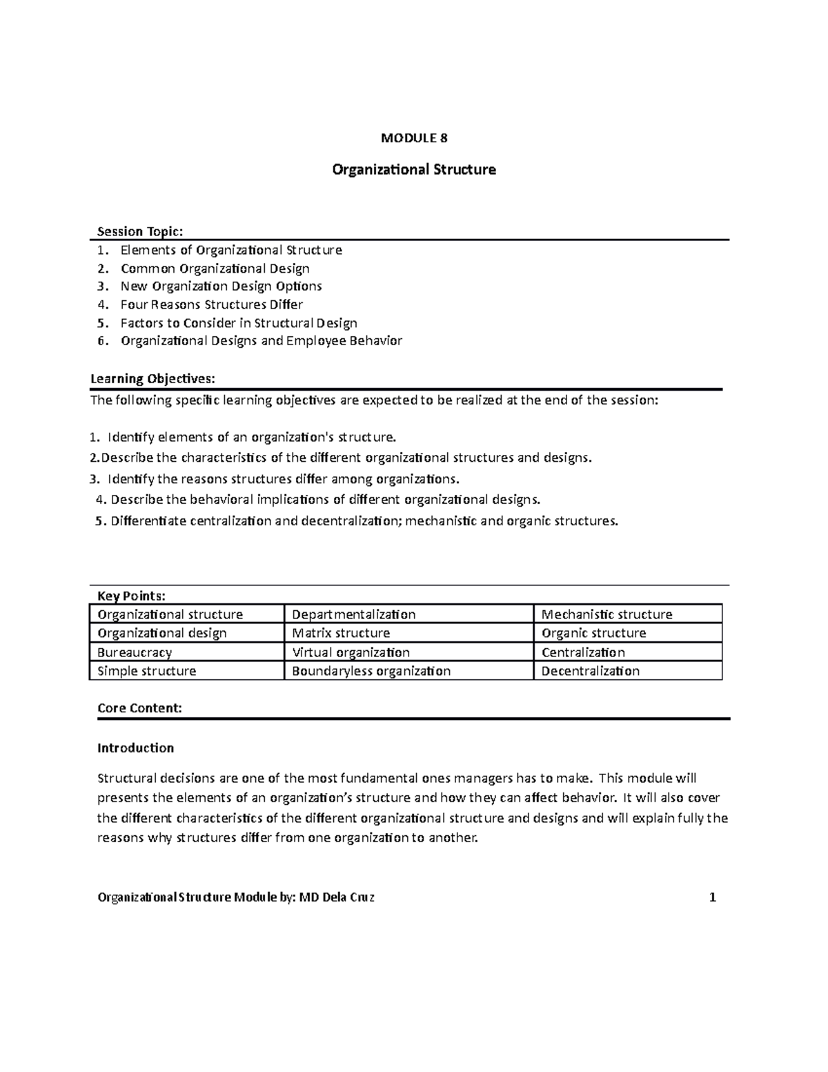 HBON01B Module -8 Organizational Structure - MODULE 8 Organizational ...