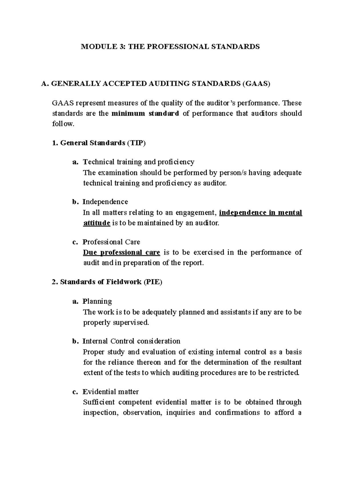 The Professional Standards - MODULE 3: THE PROFESSIONAL STANDARDS A ...