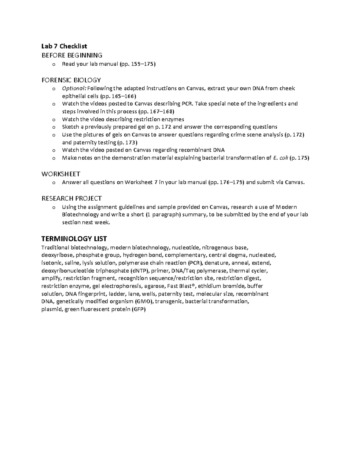 Lab 7 Checklist - lab - Lab 7 Checklist BEFORE BEGINNING o Read your ...