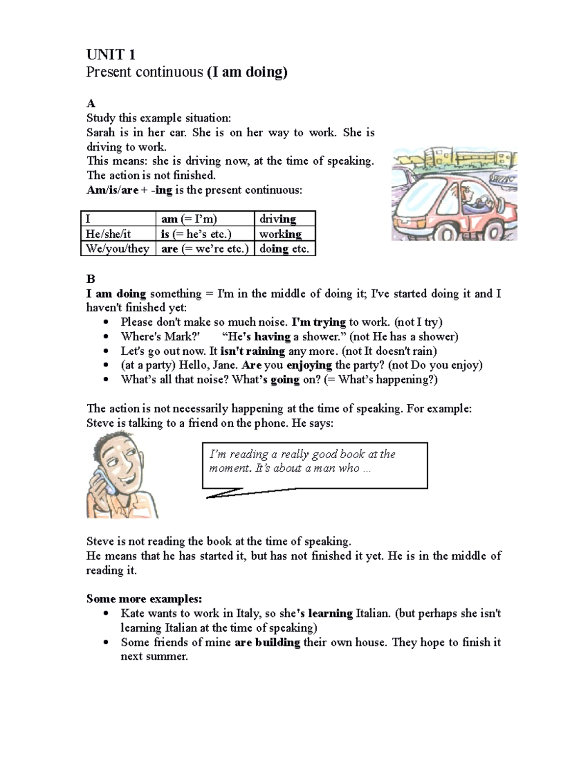 UNIT 1 - good luck - UNIT 1 Present continuous (I am doing) A Study this example situation ...