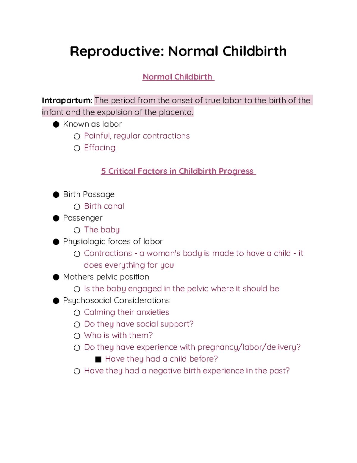 Reproductive Normal Childbirth - Reproductive: Normal Childbirth Normal ...