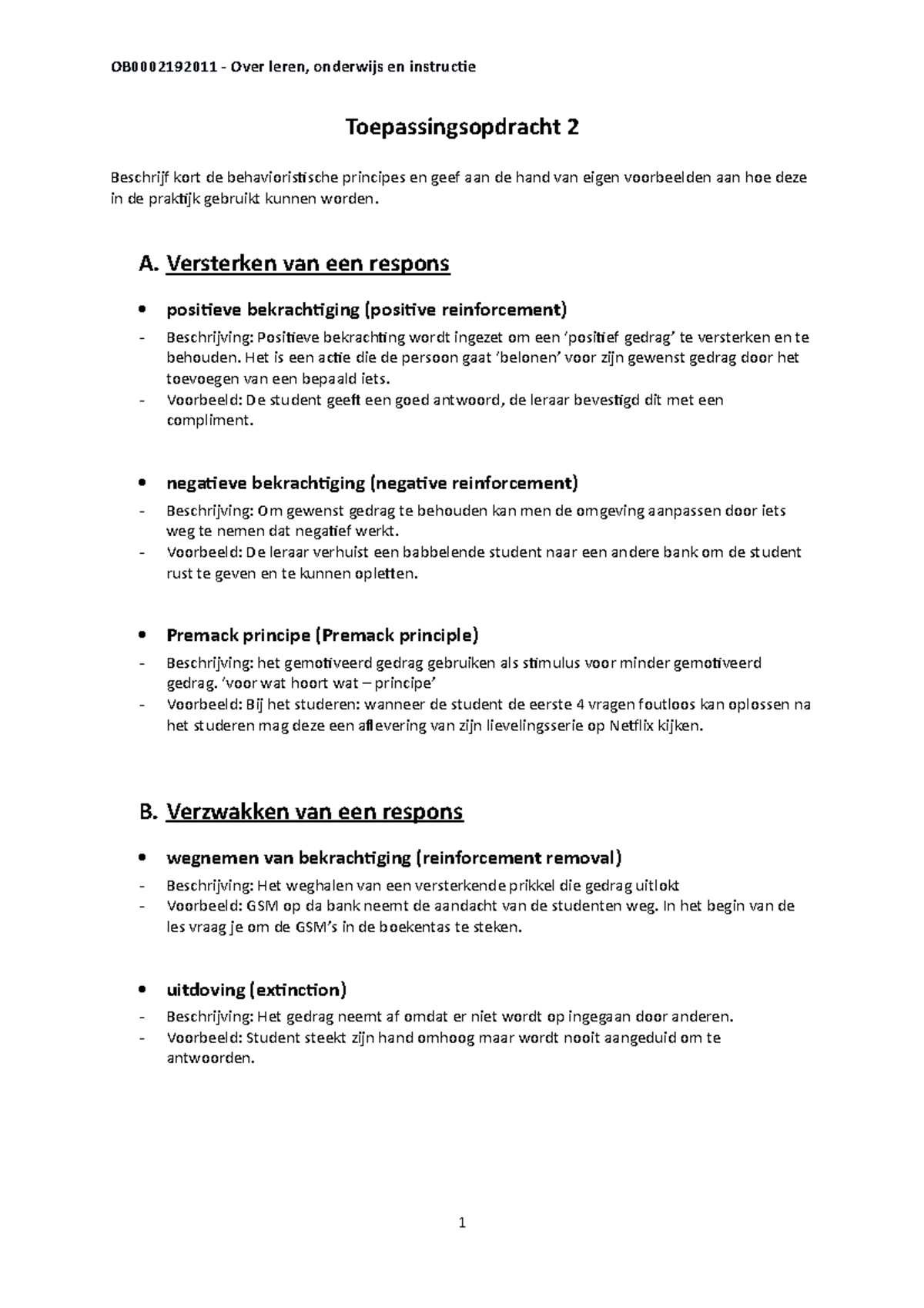 Behaviorisme Praktijkvoorbeelden Toepopst 03 - OB0002192011 - Over ...