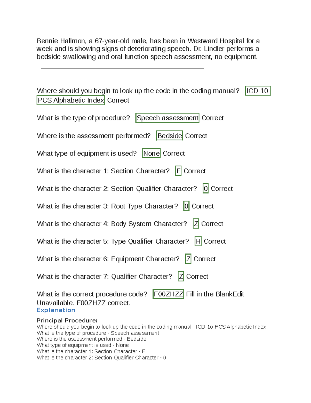 PCs coding 2 - Questions / Answers - Bennie Hallmon, a 67-year-old male ...