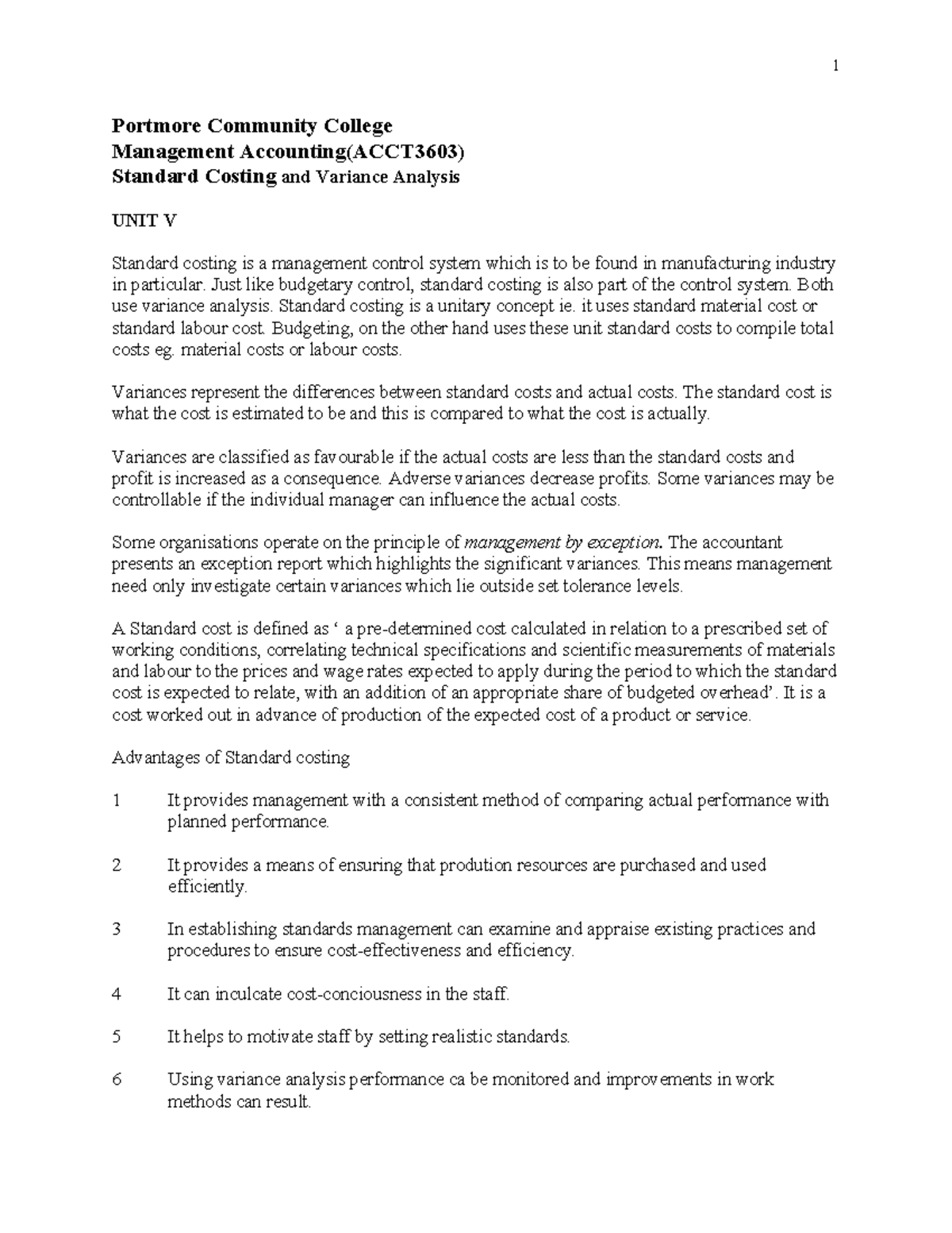 Variance Analysis and Standard Costing 2024-STU - Portmore Community ...