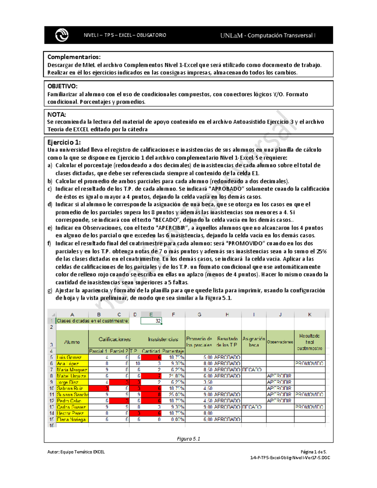 1-4-P-TP5-Excel-Oblig-Nivel I-Ver17-2 - Computacion I - UNLaM - Studocu