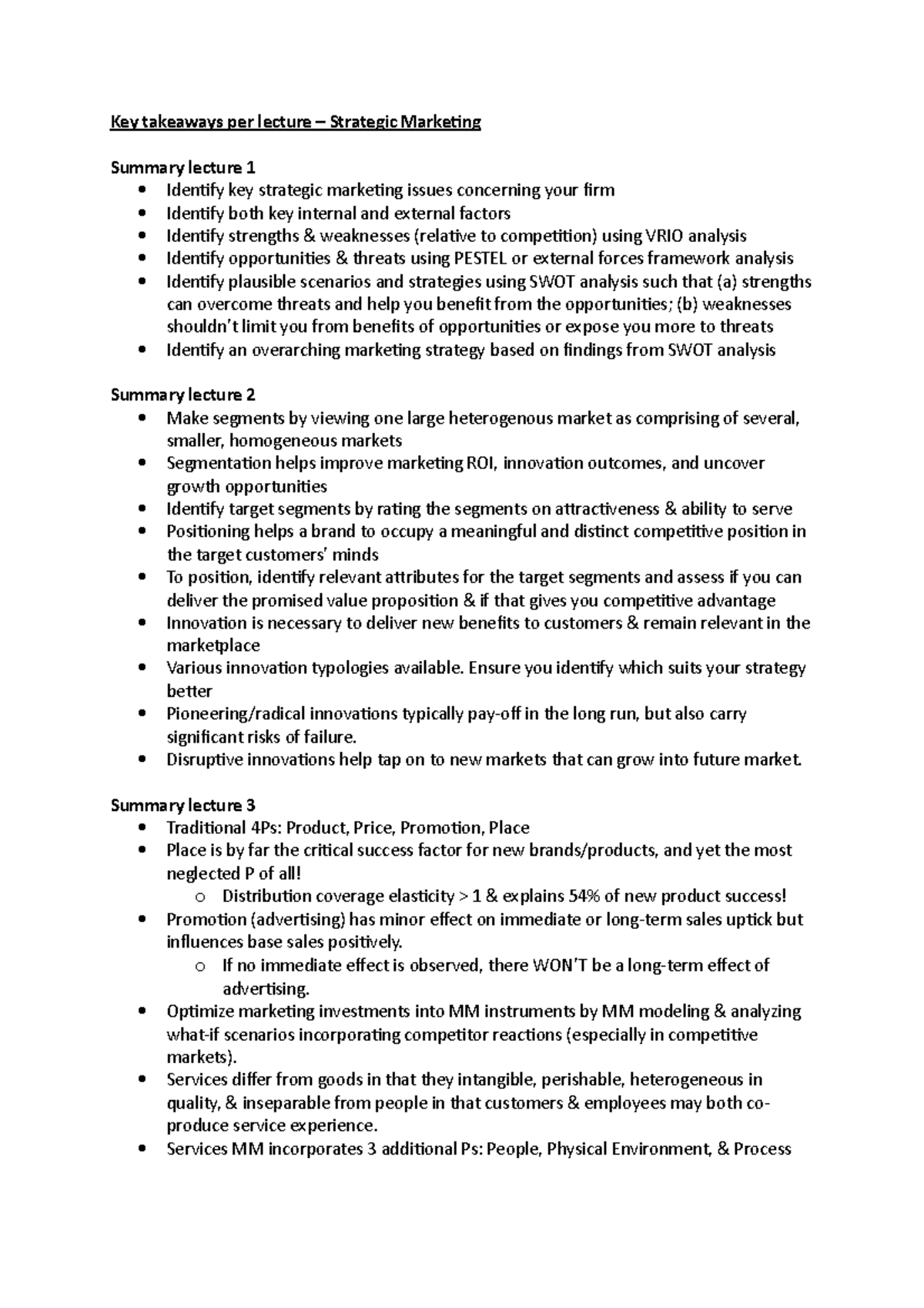Key takeaways per lecture - Ensure you identify which suits your ...