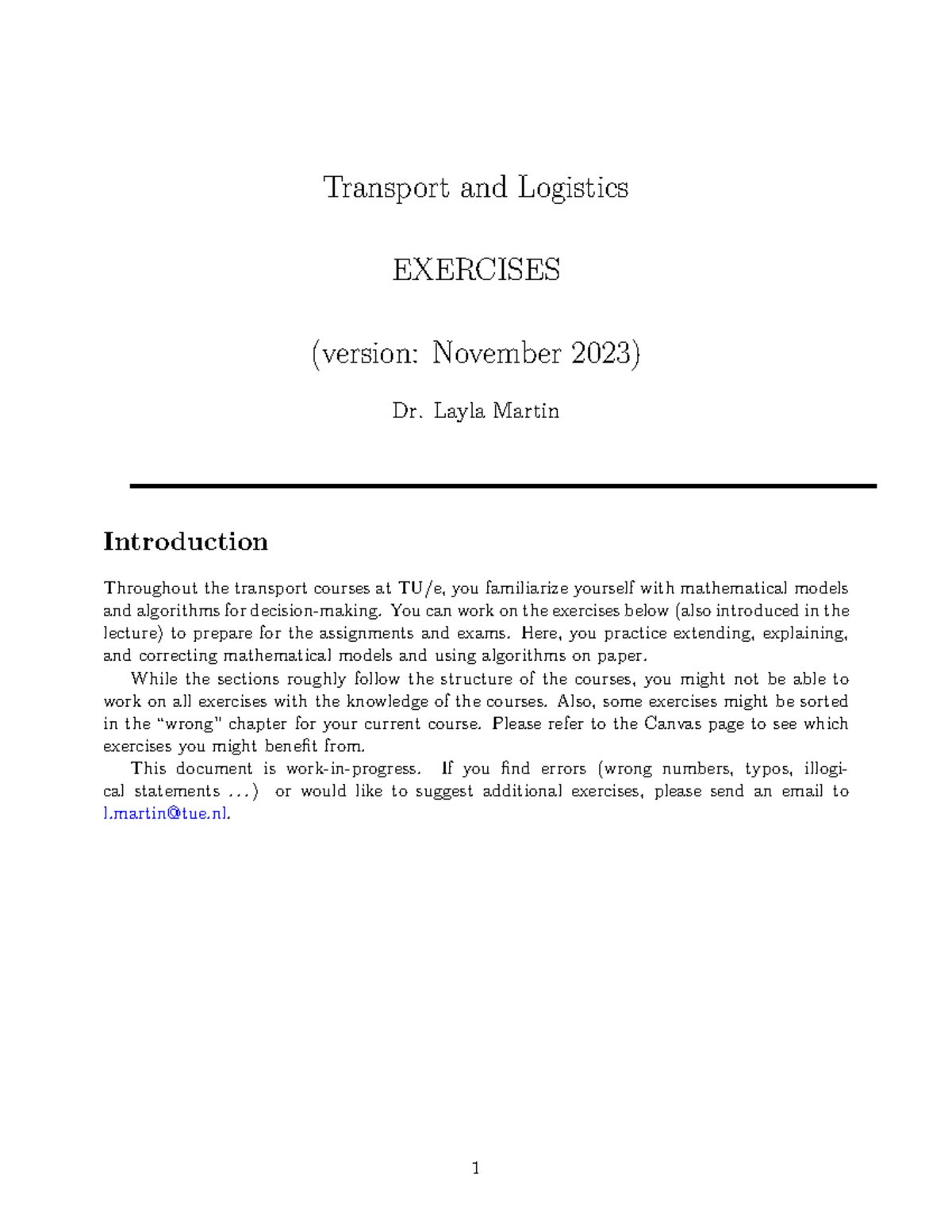 Transport Handout - Transport and Logistics EXERCISES (version ...
