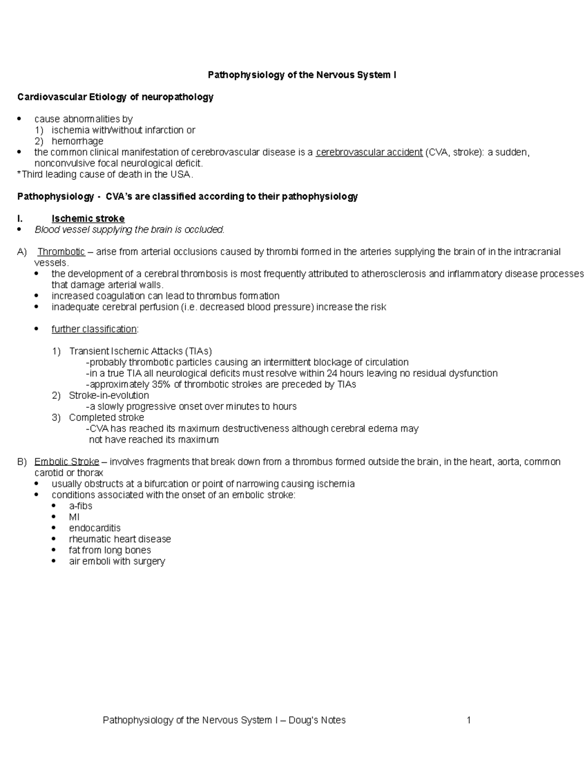 Nervous system doc - Pathophysiology of the Nervous System I ...