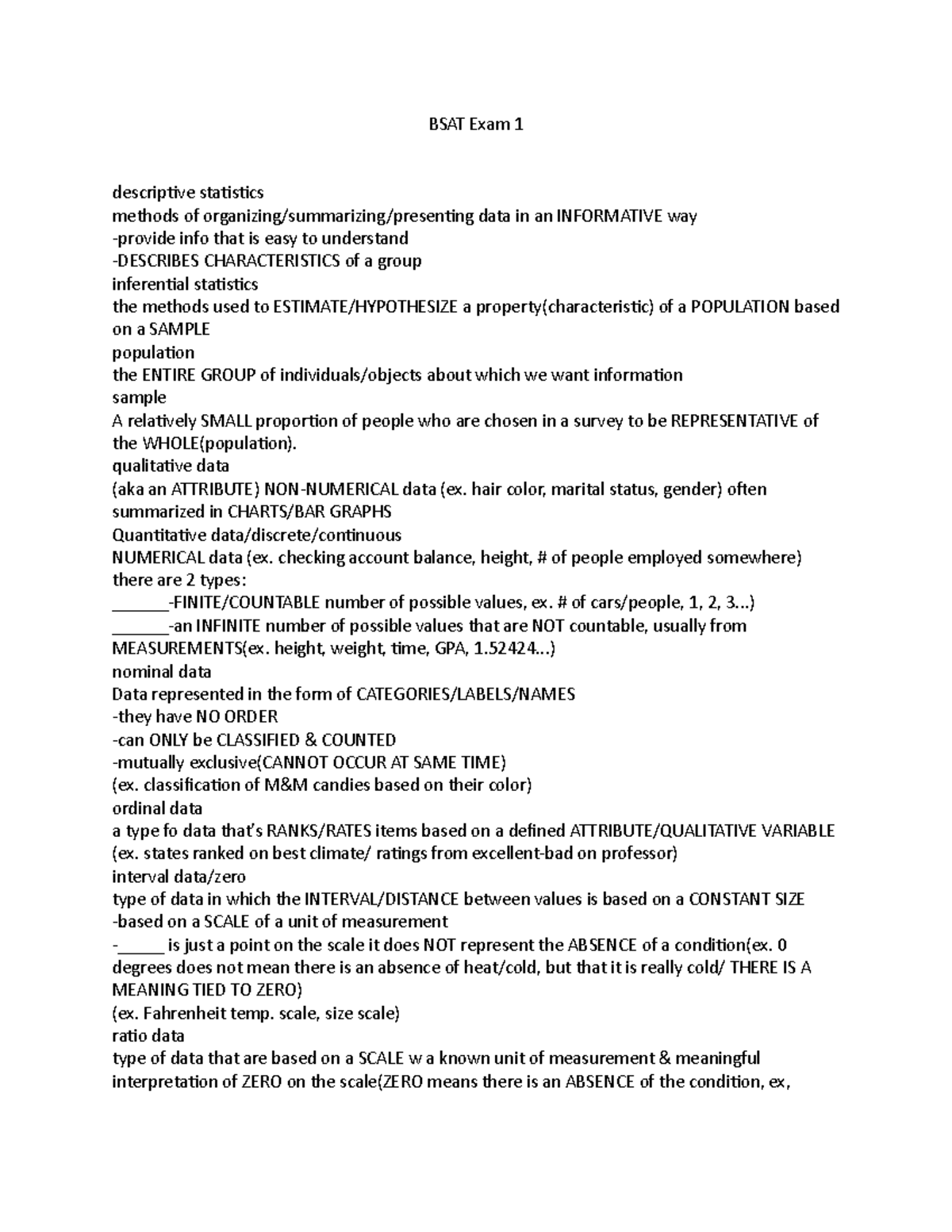 BSAT Exam 1 - Study guide for BSAT exam 1 - BSAT Exam 1 descriptive ...