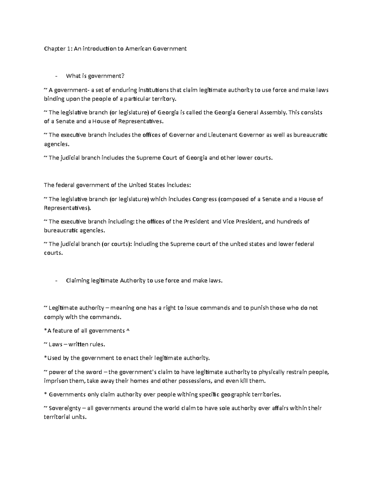 Government Chapter 1 Notes Chapter 1 An Introduction To American
