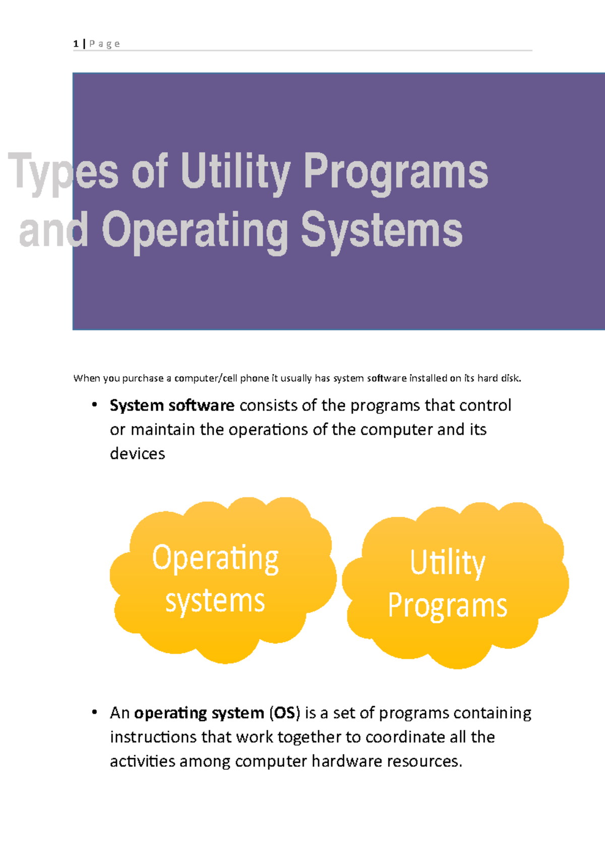Notes Utility Programs AND Operating Systems - When you purchase a ...