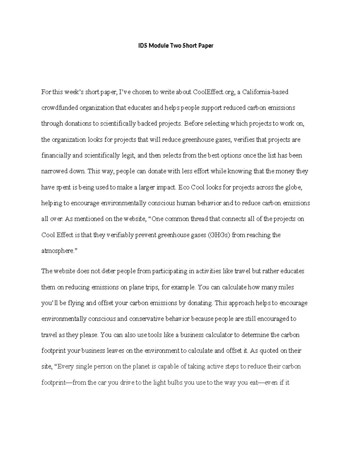 IDS Module Two Short Paper - Before selecting which projects to work on ...