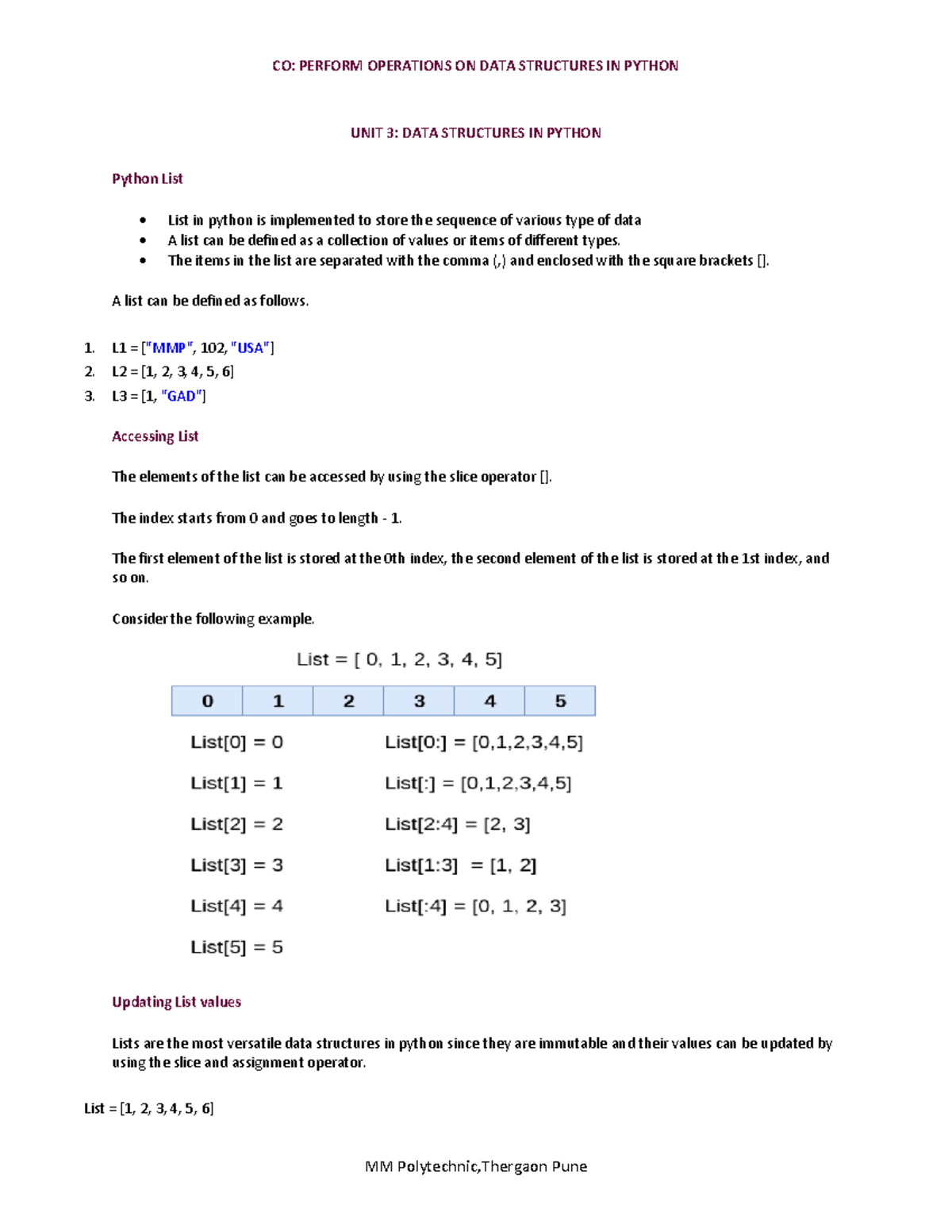 PY CW2325 - Lecture notes 1 - UNIT 3: DATA STRUCTURES IN PYTHON Python ...
