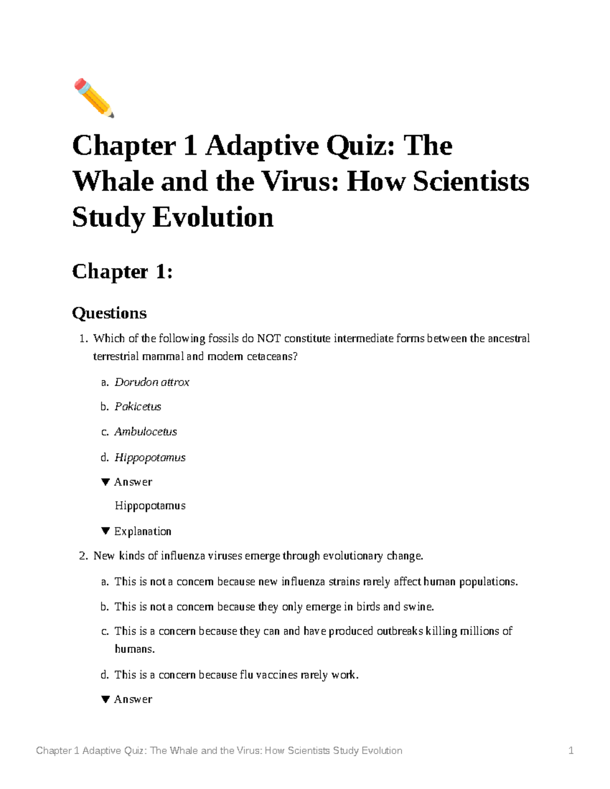 Chapter 1 Adaptive Quiz The Whale and the Virus How Scientists Study ...