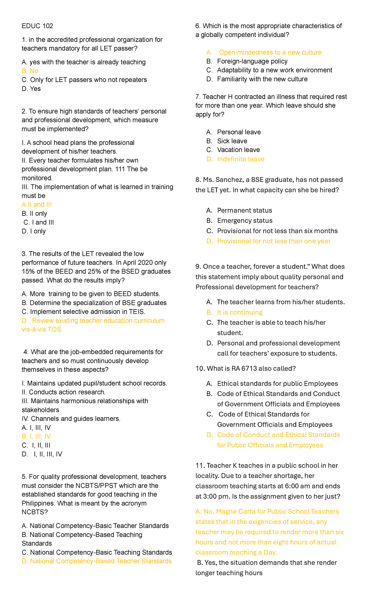 Educ 102 reviewer - EDUC 102 in the accredited professional ...