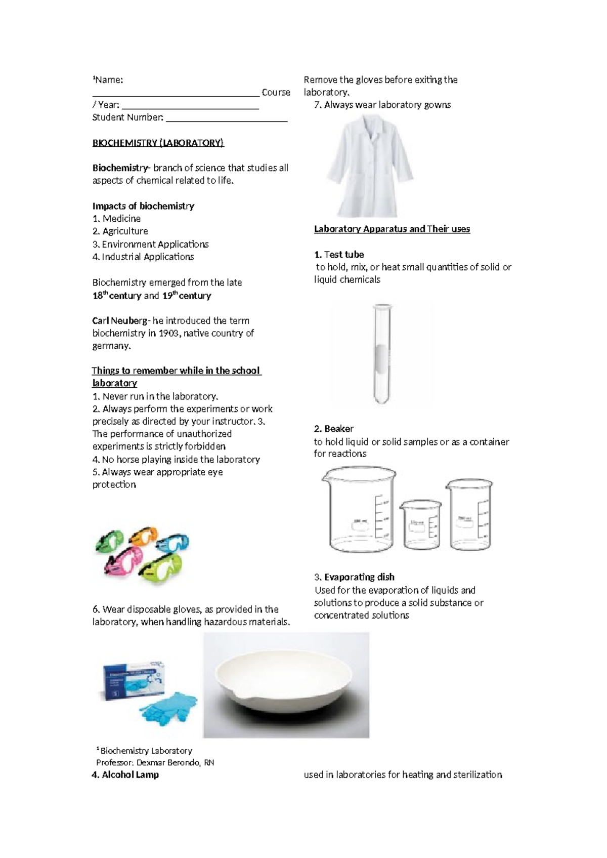 Biochemistry Laboratory Lectur E 1 - 1 Name ...