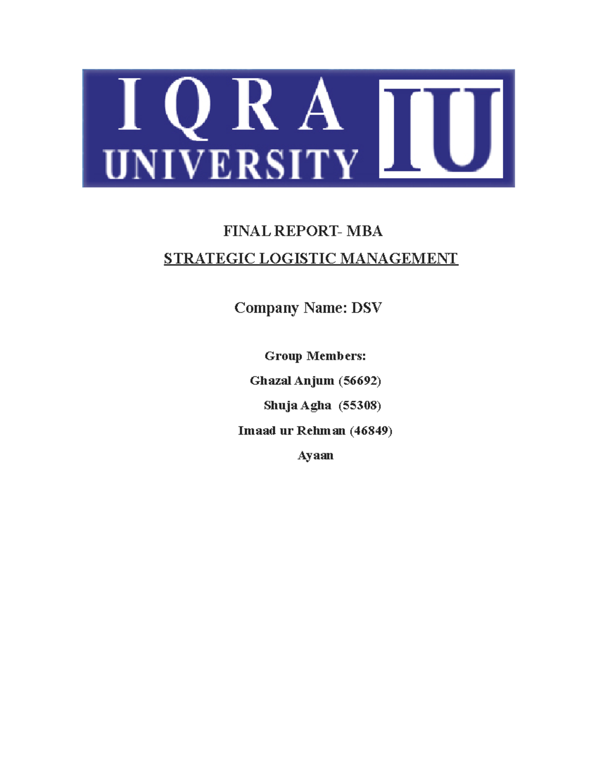 Final Report SLM - FINAL REPORT- MBA STRATEGIC LOGISTIC MANAGEMENT ...