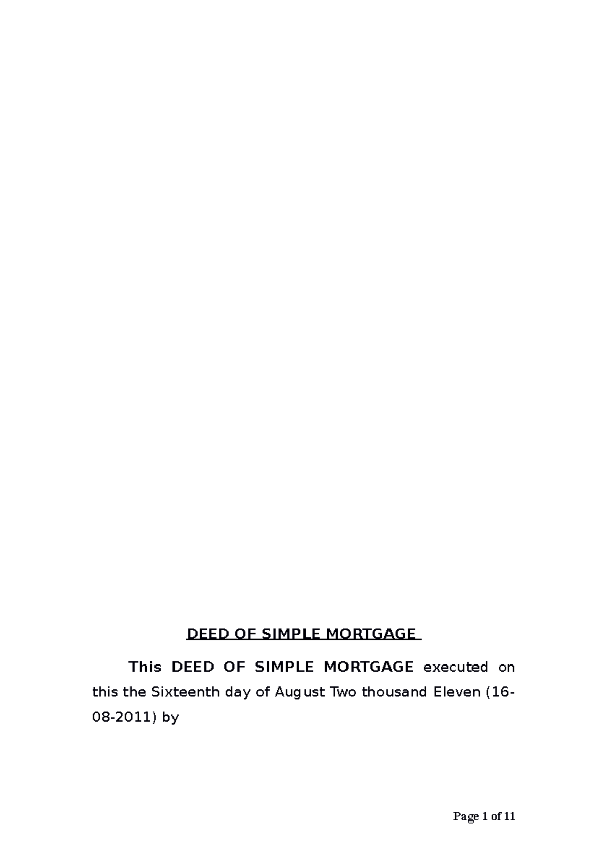 Assignment No.17-Mortgage Deed - DEED OF SIMPLE MORTGAGE This DEED OF ...