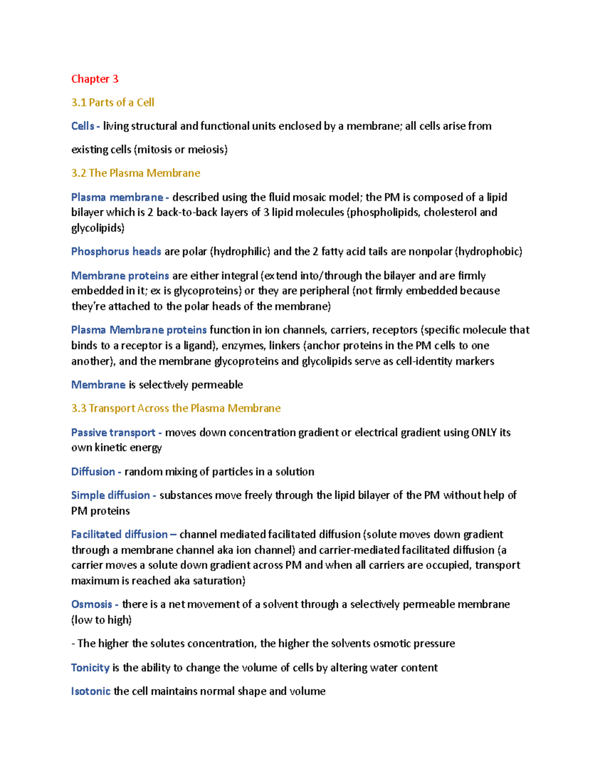 Chapter 3 - ap1 - Chapter 3 3 Parts of a Cell Cells - living structural and functional units ...