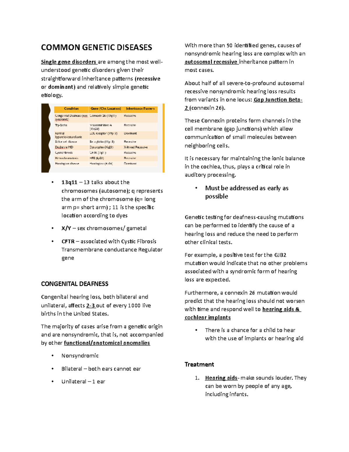 Common Genetic Diseases endterm - COMMON GENETIC DISEASES Single gene ...