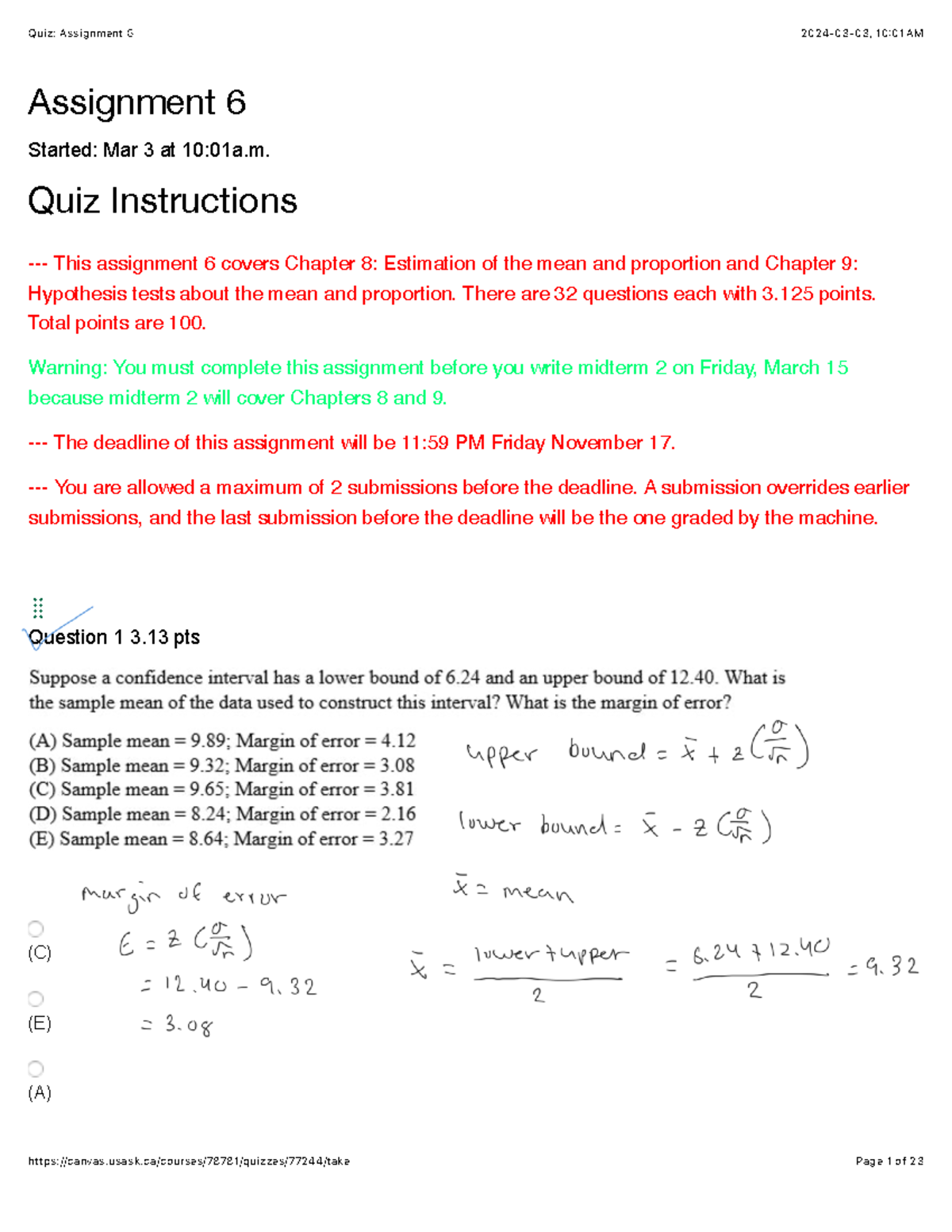 Assignment 6 - Winter Term 2 - Assignment 6 Started: Mar 3 at 10:01a ...